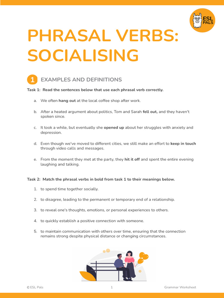 (SV) Phrasal Verbs - Socialising | PDF | Grammatical Tense | Friendship