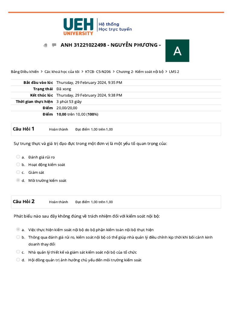 LMS 2 - Xem L I Bài Làm KTCB C2 10đ | PDF