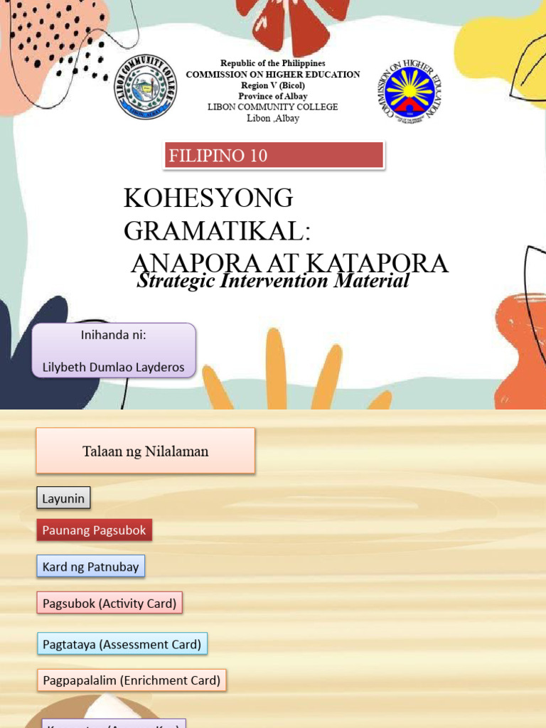 Kohesyong Gramatikal: Anapora at Katapora: Strategic Intervention ...