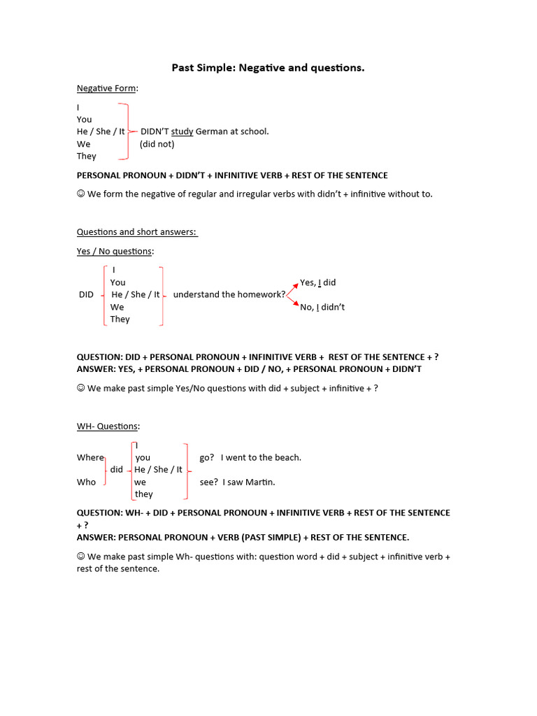 Past Simple Negatives and Questions Guide | PDF | Language Arts ...