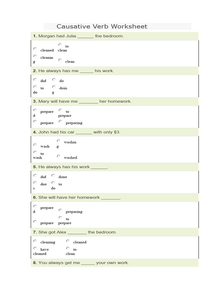 Causative Verbs Practice Worksheet | PDF | Language Arts & Discipline