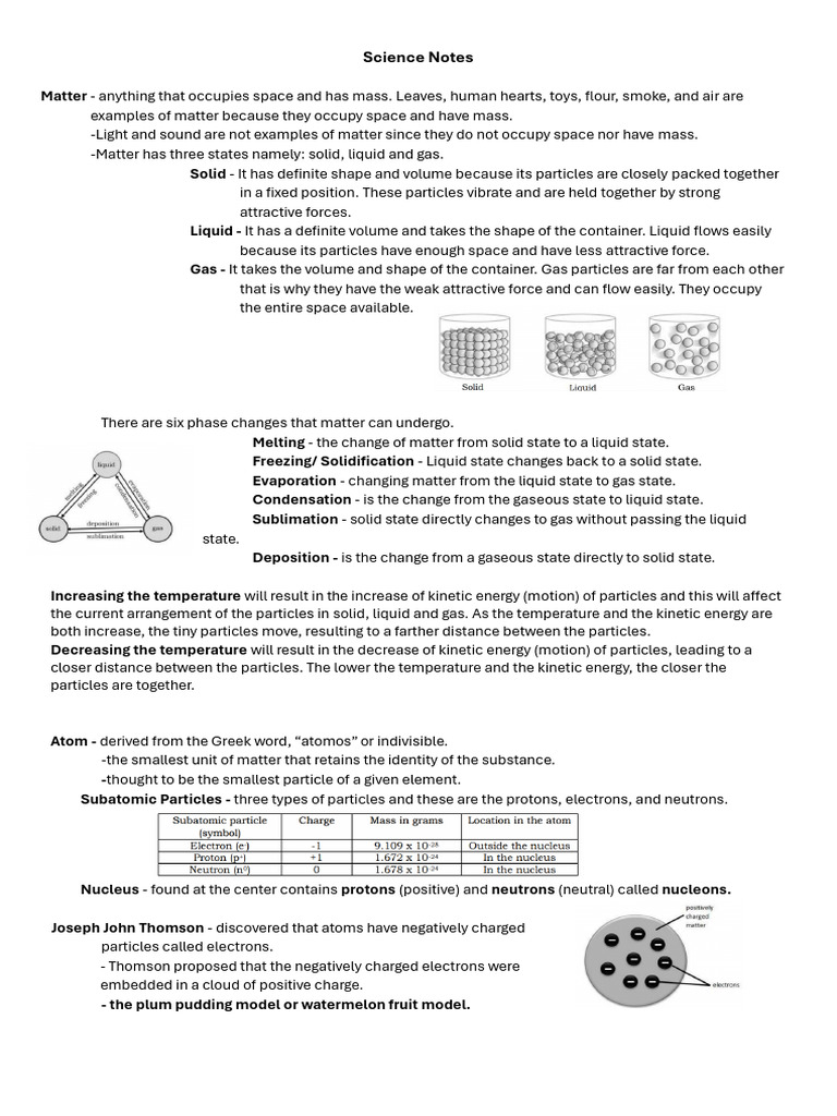 Science-Notes | PDF | Proton | Atoms