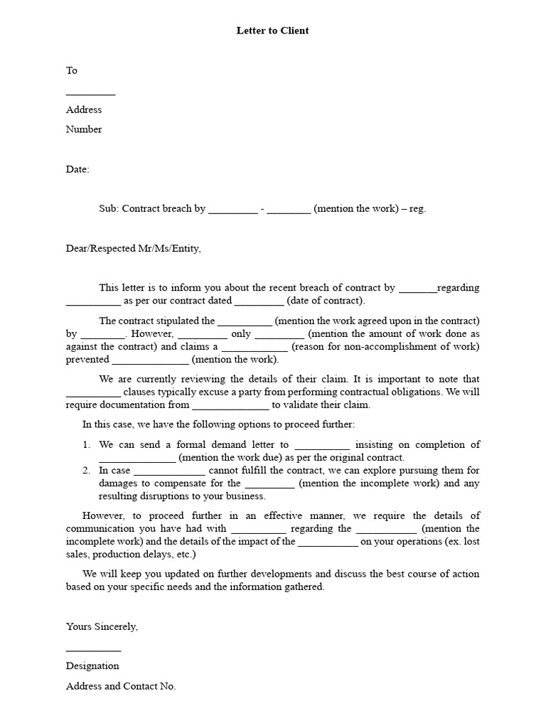 Letter Templates | Download Free PDF | Breach Of Contract | Civil Law ...