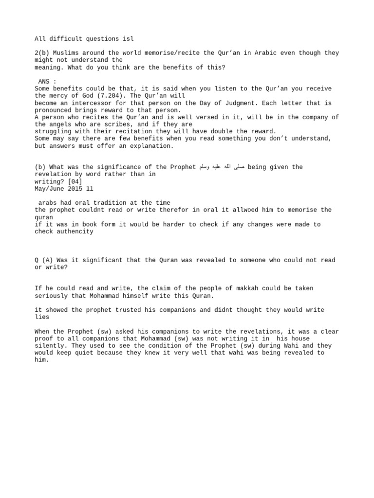 All Difficult Questions Isl Paper 1 | PDF