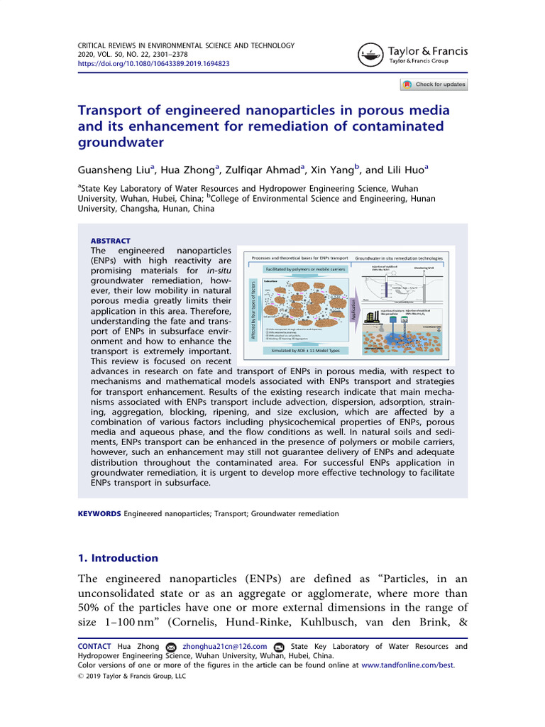 Transport of Engineered Nanoparticles in Porous Media and Its Enhancement For Remediation of ...