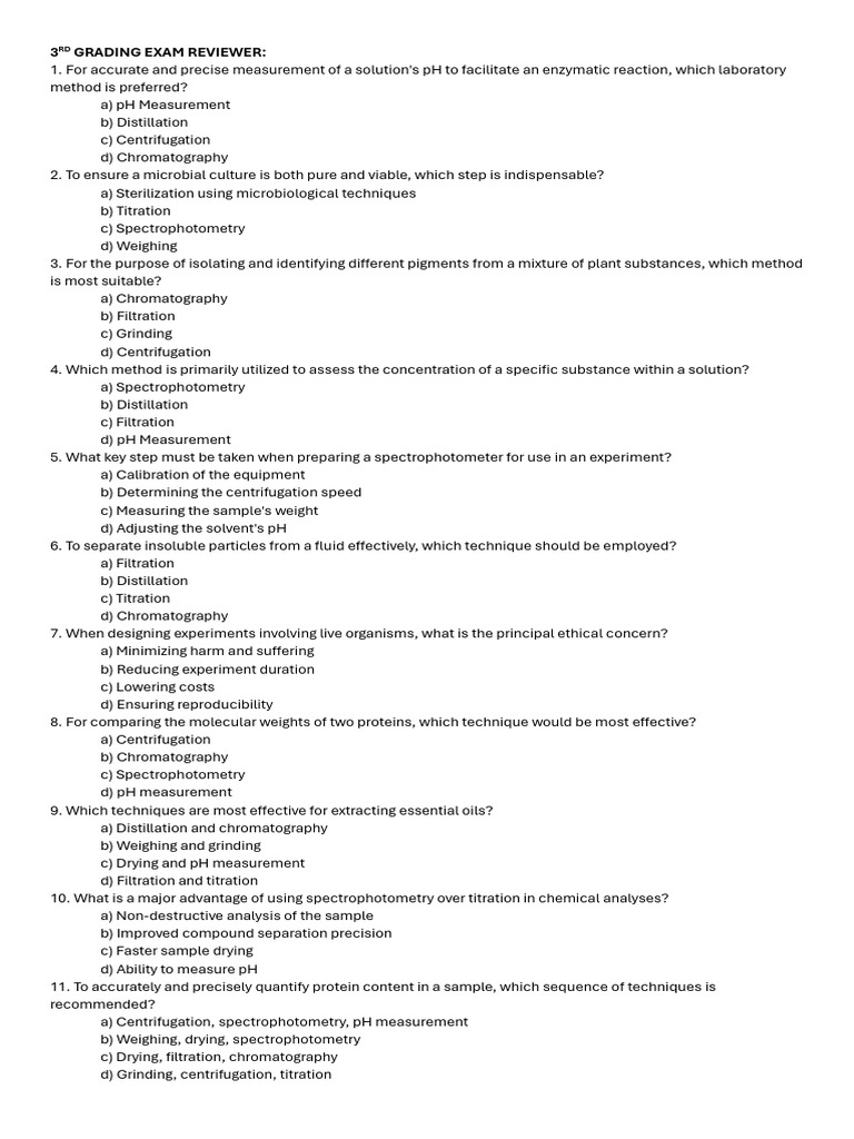 3RD Grading Exam Reviewer | PDF | Methodology | Spectrophotometry 3RD Grading Exam Reviewer | PDF | Methodology | Spectrophotometry