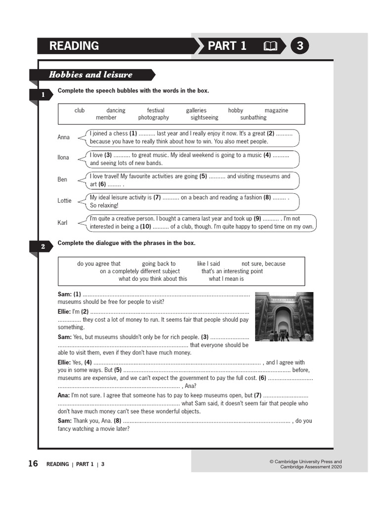 Reading Part 1 and 2 B1 | PDF | Sports
