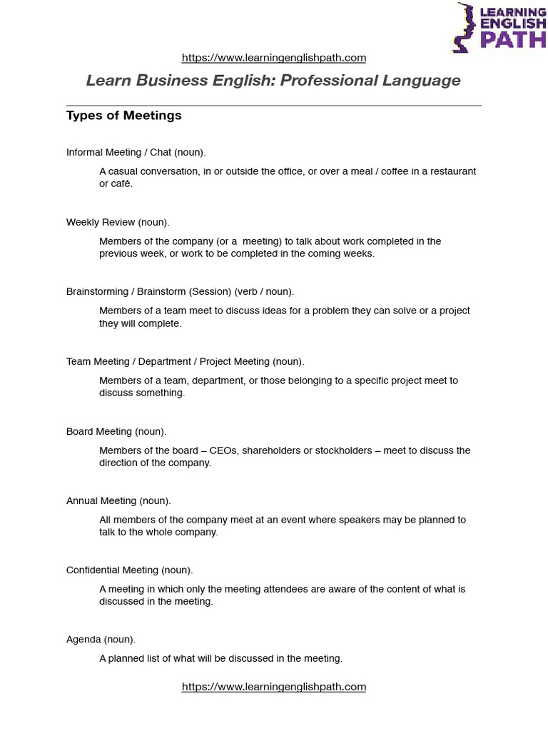 Types of Business Meetings Explained | PDF | Career & Growth