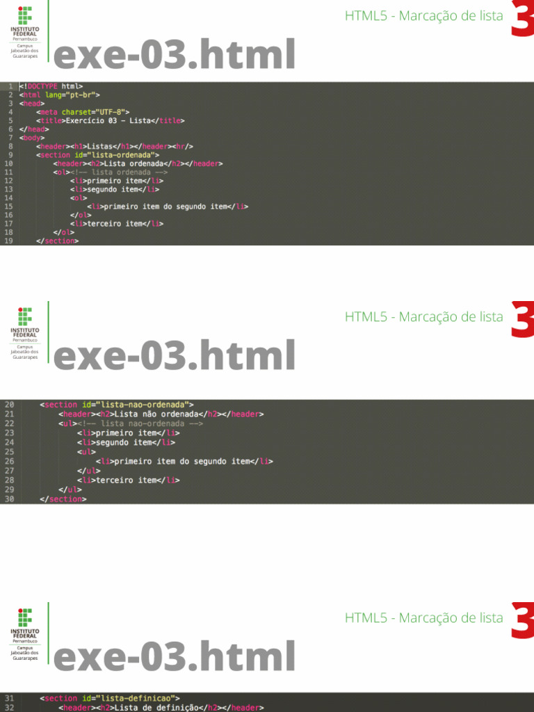 IFPE PWEB1 03 HTML5 2 Marcacao de Lista Otimizado - 1 | PDF | Computadores