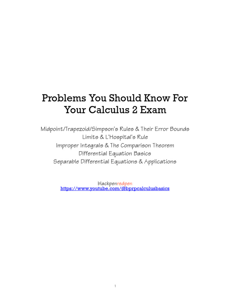 Essential Calculus 2 Exam Topics | PDF | Equations | Mathematical Concepts