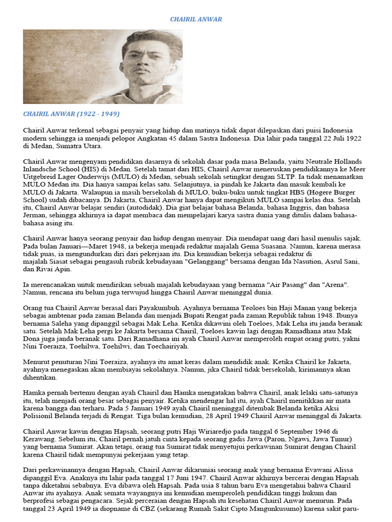 Chairil Anwar | PDF | Klasik