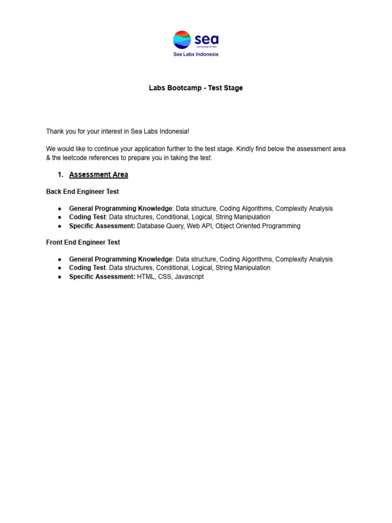 Labs Bootcamp Test Stage Assessment Area | PDF