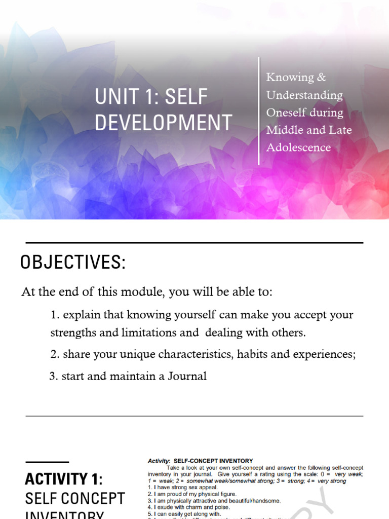 PERDEV - UNIT 1 - Knowing Understanding Oneself | PDF | Self Concept | Creativity