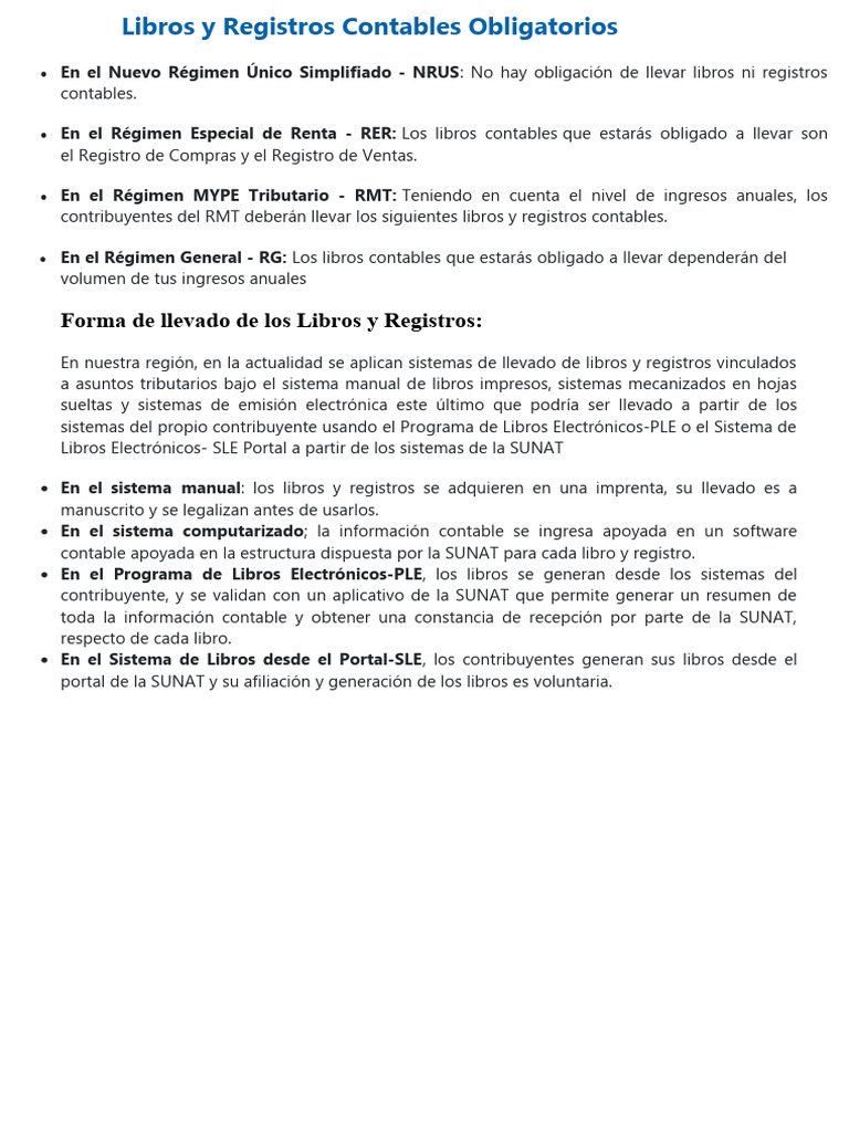 Libros y Registros Contables Obligatorios | PDF | Contabilidad