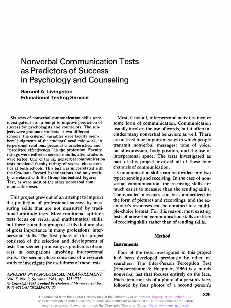 Nonverbal Communication Tests As Predictors of Suc | Download Free PDF ...