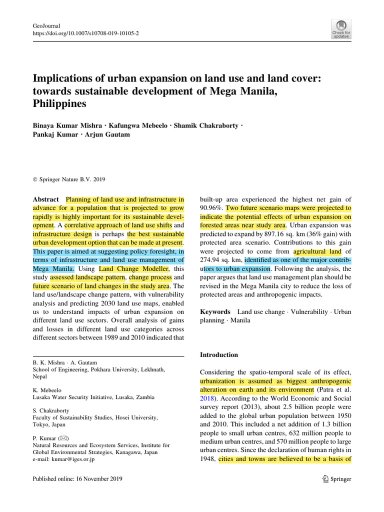 Implications of Urban Expansion On Land Use and Land Cover: Towards Sustainable Development of ...
