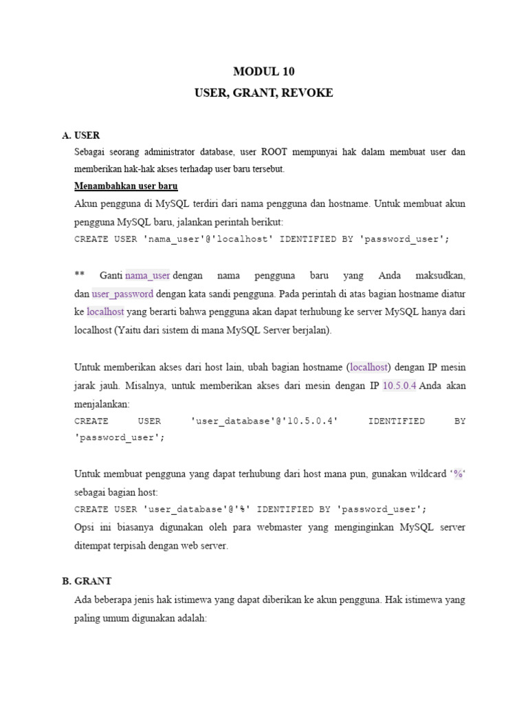 Pengelolaan User MySQL: Grant & Revoke | PDF | Griya & Taman | Komputer