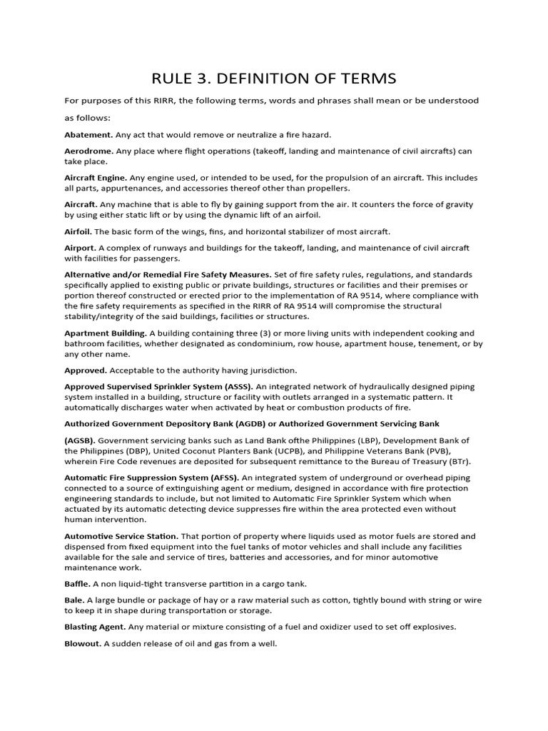 Rule 3-Definition of Terms | PDF | Fires | Fire Safety