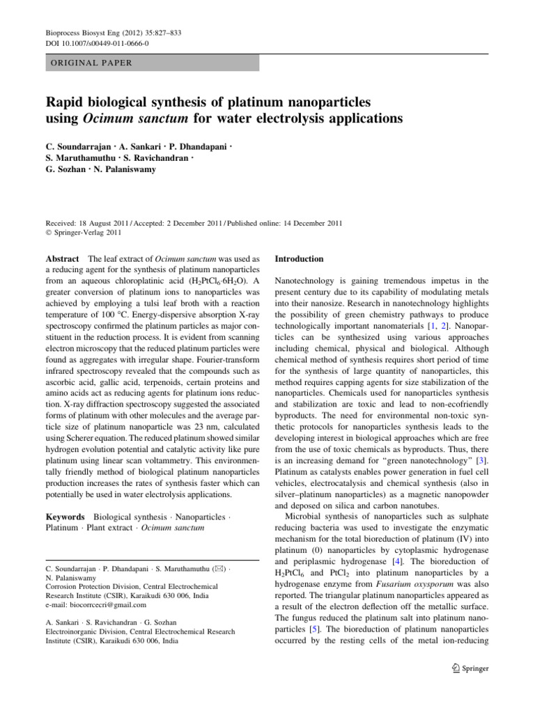 Rapid Biological Synthesis of Platinum Nanoparticles Using Ocimum ...