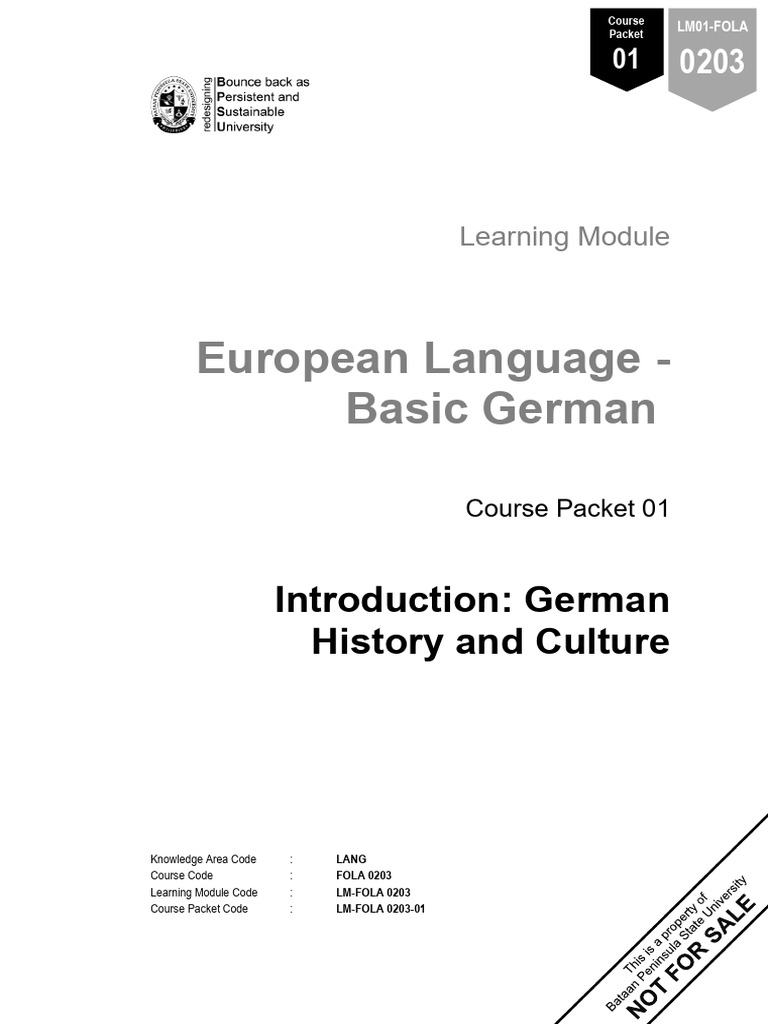 STUDENTS' COPY - FOLA 0203 - GERMAN LANGUAGE - LM-CP 01 - Introduction ...