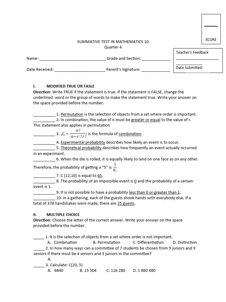 Summative Test in 4th Quarter | Download Free PDF | Sampling ...