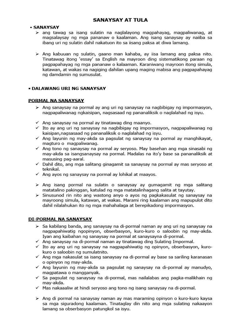 SANAYSAY AT TULA FILIPINO8 | PDF