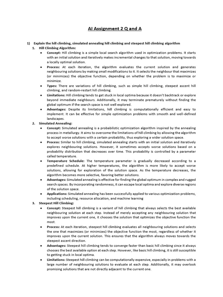 AI Assignment 2 Q and A | PDF | Mathematical Optimization | Mathematical Logic