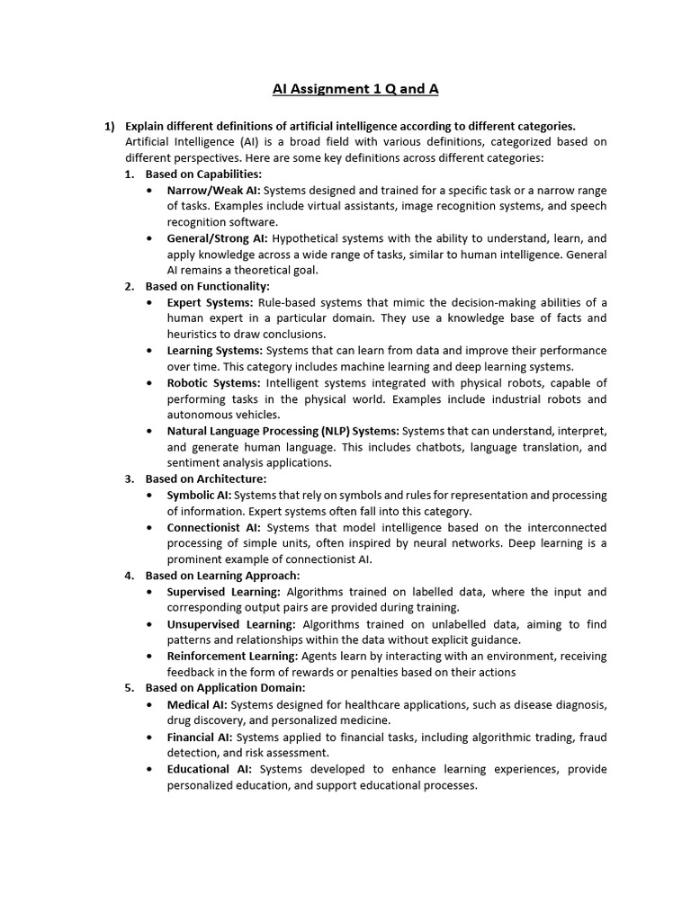 AI Assignment 1 Q and A | PDF | Artificial Intelligence | Intelligence ...
