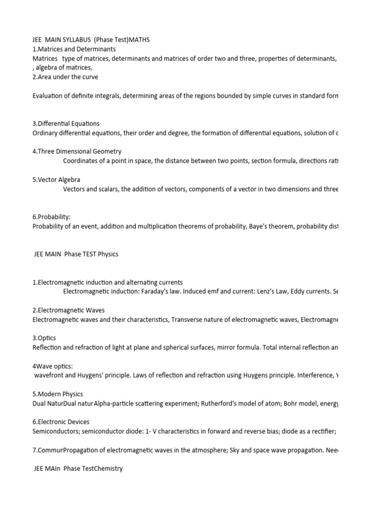 Phase Test Main Prep | PDF | Matrix (Mathematics) | Electromagnetic ...