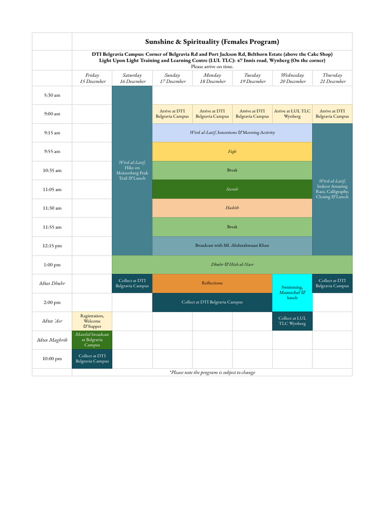 Sunshine & Spirituality Event Schedule | PDF