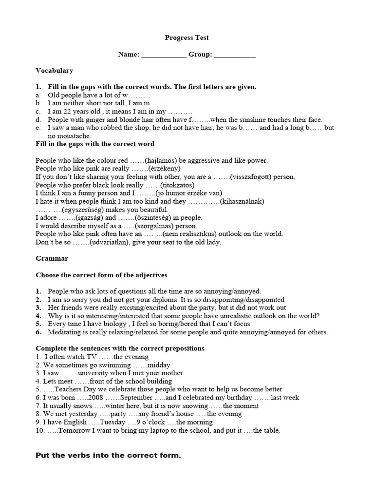 Progress Test Pdf Linguistics Linguistic Typology