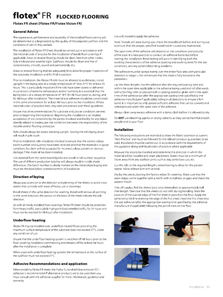 Flotex FR Installation Storage Cleaning Instructions | PDF