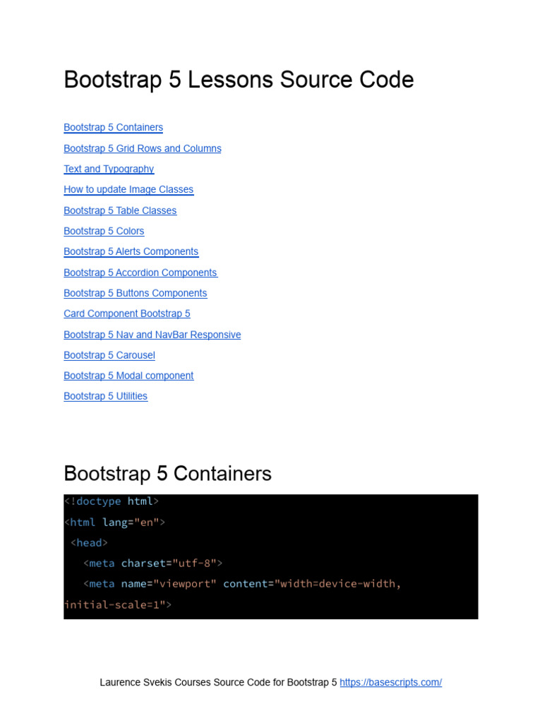 Bootstrap 5 Lessons Source Code Pdf Bootstrap Front End Framework Computing