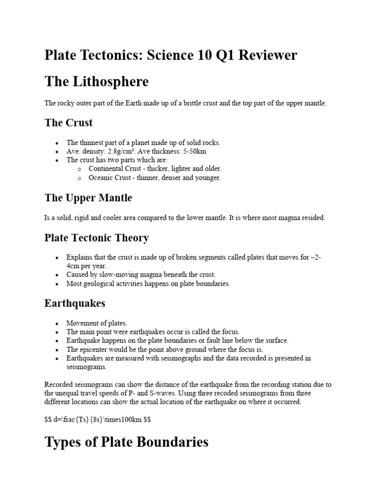 Plate Tectonics Q1 Study Guide | PDF | Plate Tectonics | Earthquakes