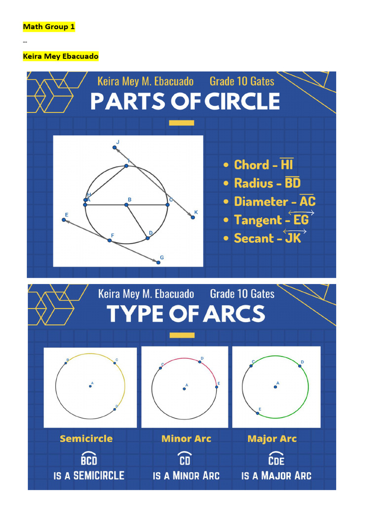 Parts of A Circle Types of Arcs | PDF