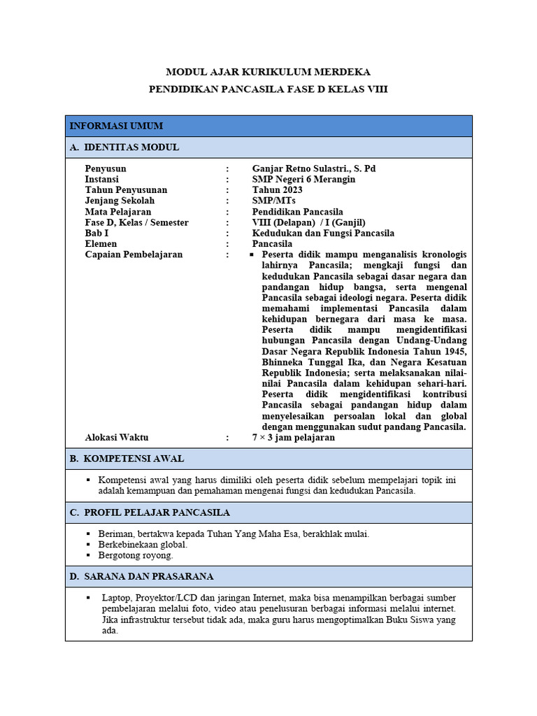 MODUL AJAR KURIKULUM MERDEKA Bab 1 | PDF | Karier & Perkembangan | Kesehatan Holistik