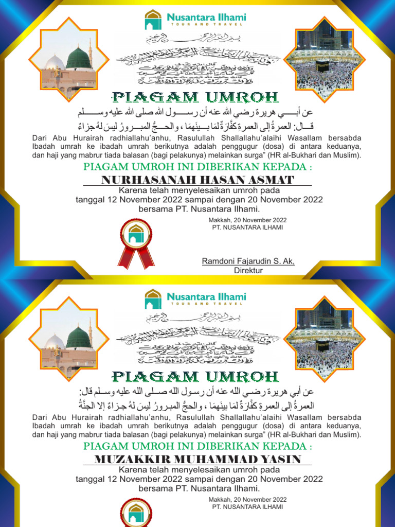 Piagam Umroh PT. Nusantara Ilhami | PDF