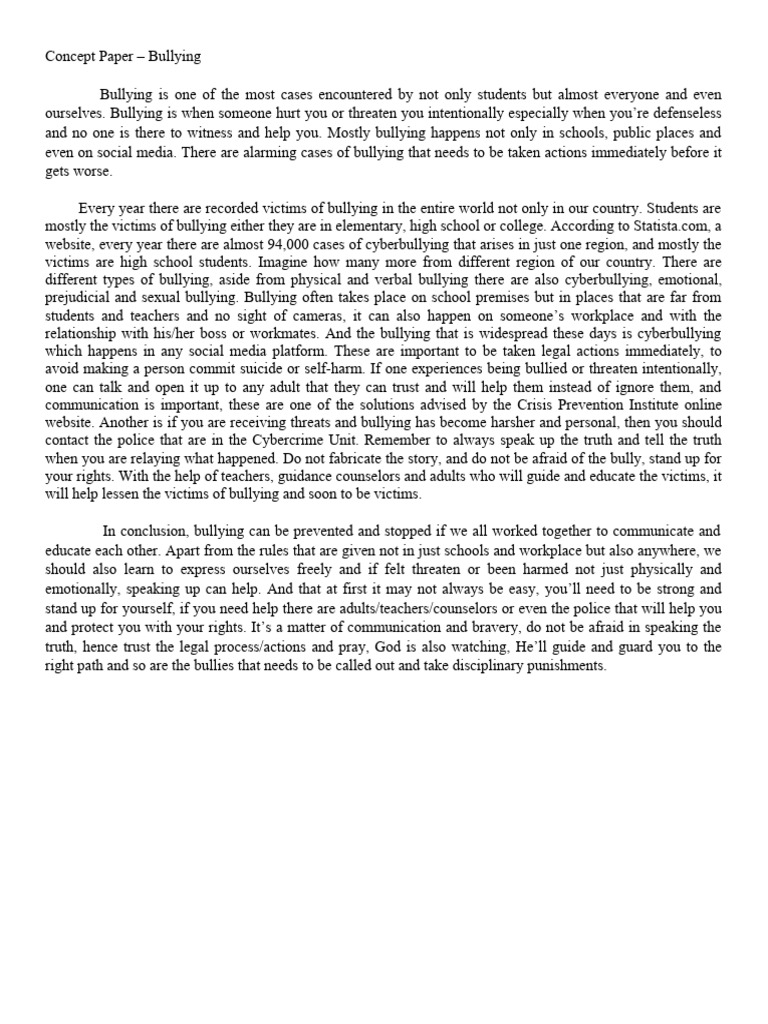 Bullying Essay | PDF | Bullying | Cyberbullying