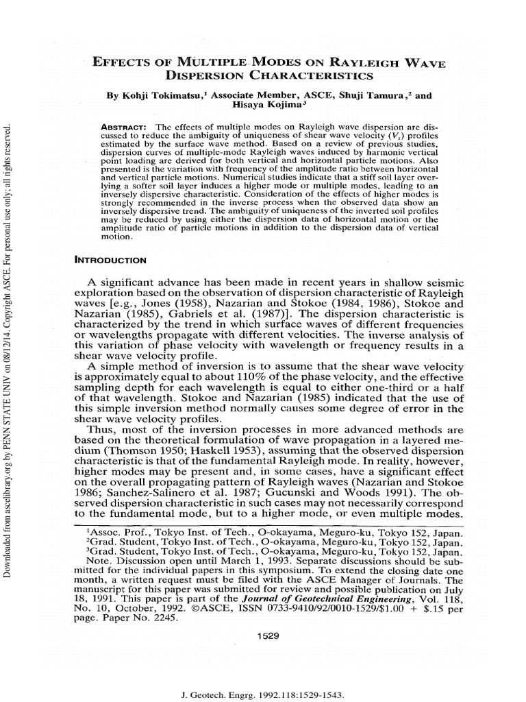 1992-Effects of Multiple Modes On Rayleigh Wave Dispersion Characteristics-Tokimatsu Et Al ...