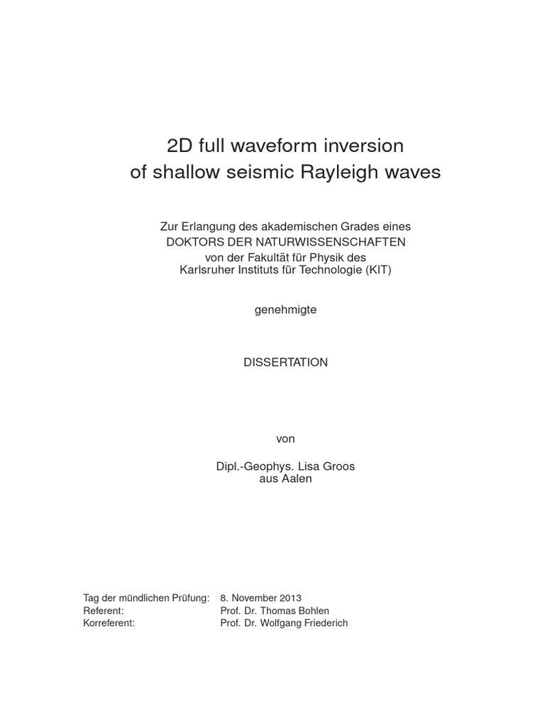 2013-2D Full Waveform Inversion of Shallow Seismic Rayleigh Waves-Groos | PDF | Inverse Problem ...