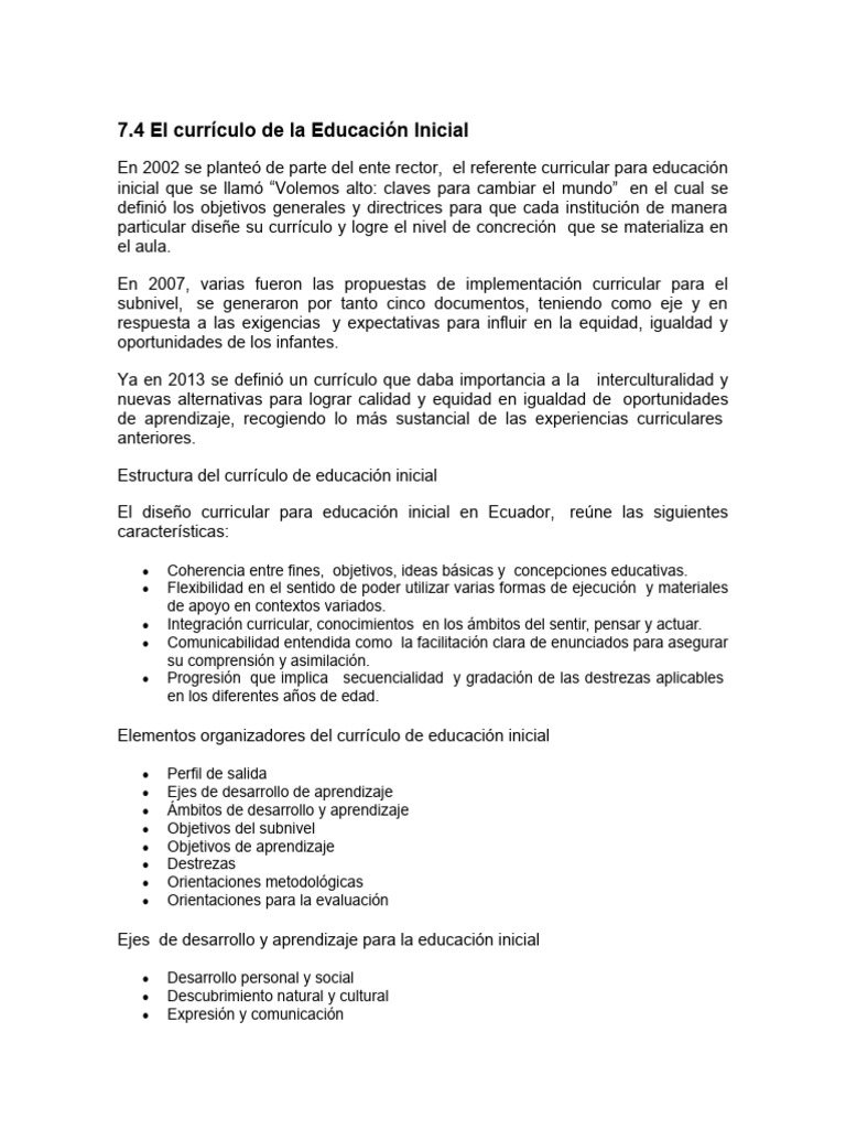 7 4 El Currículo De La Educación Inicial Pdf Plan De Estudios