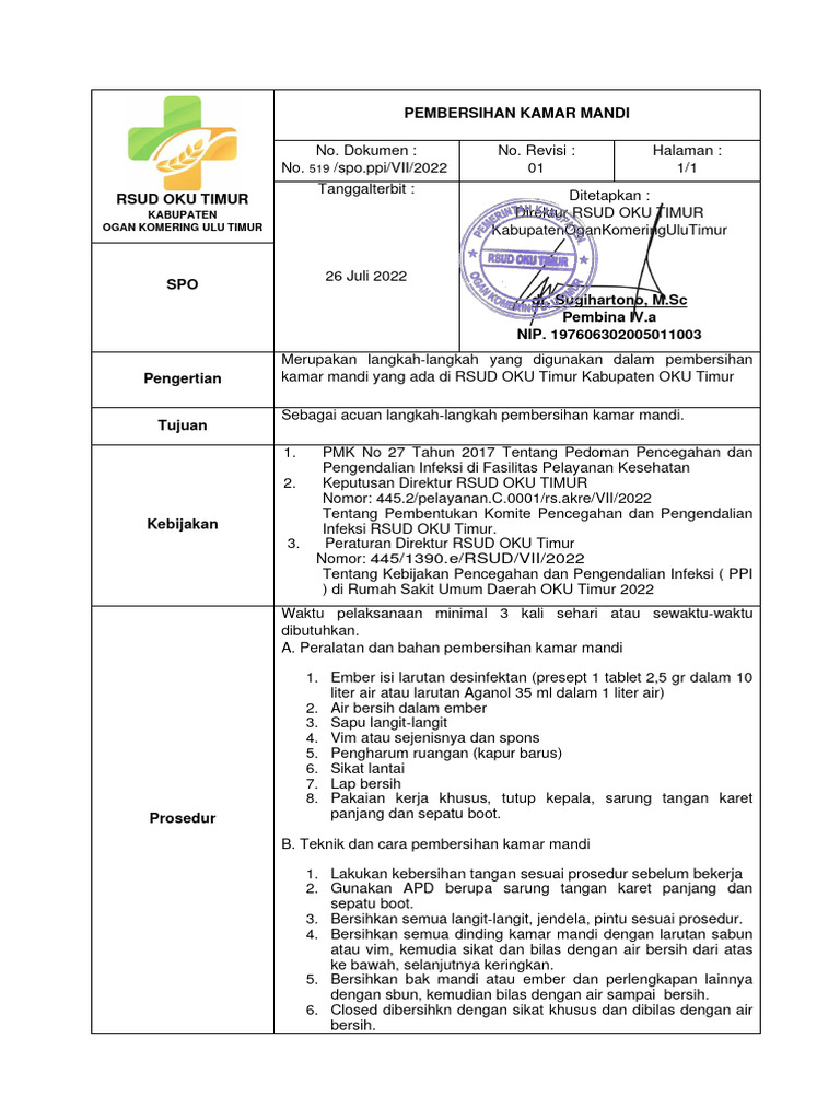 Sop Pembersihan Kamar Mandi | PDF