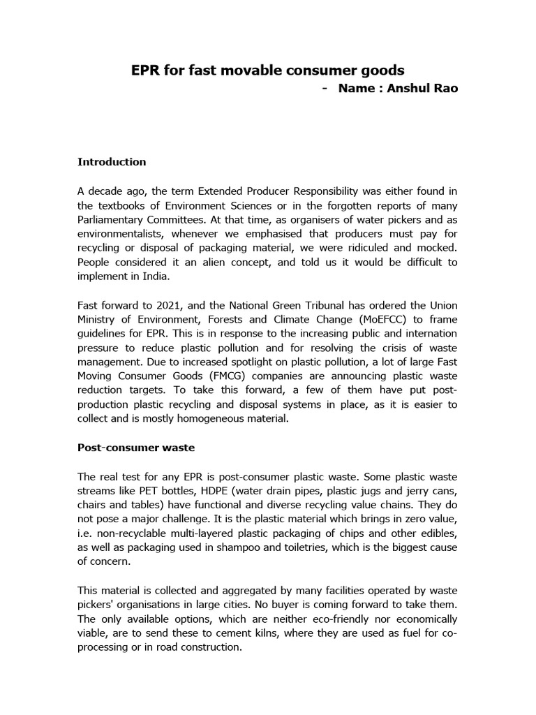 EPR For Fast Movable Consumer Goods | PDF | Recycling | Reuse