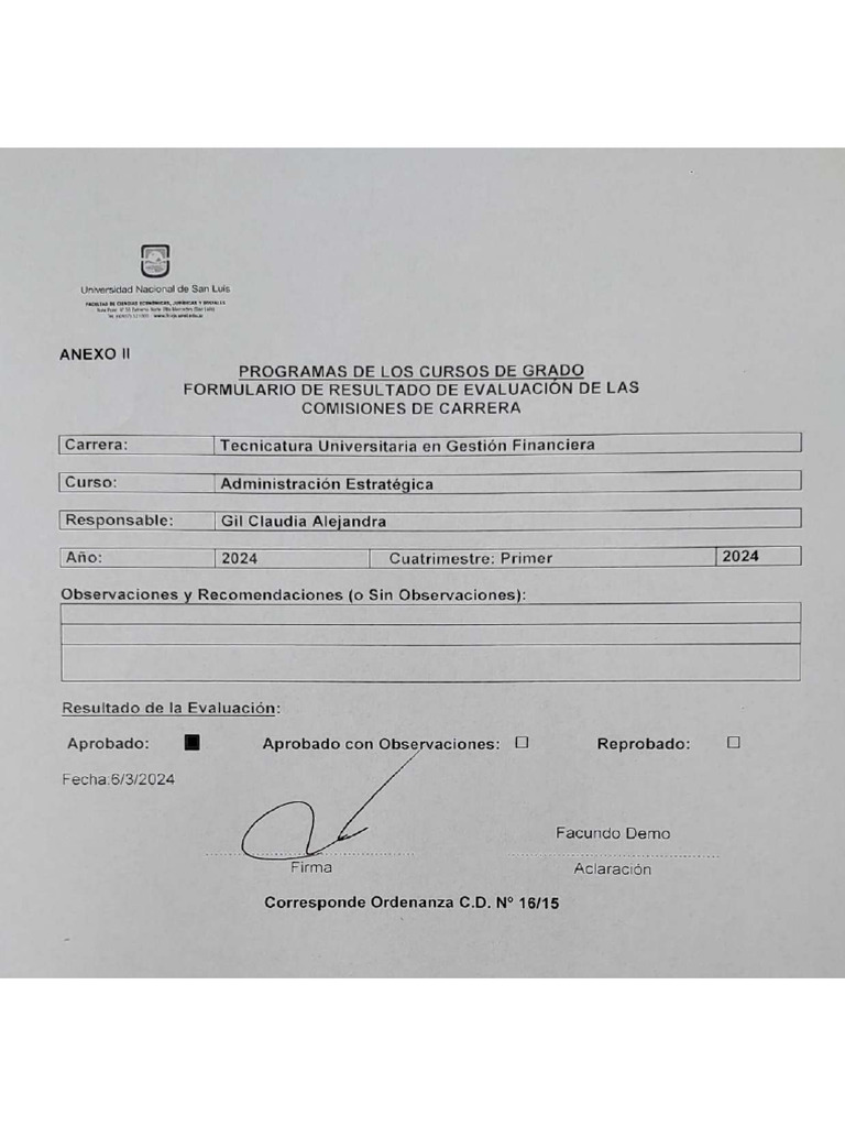 Formulario Evalucion Comision Carrera Tugf | PDF