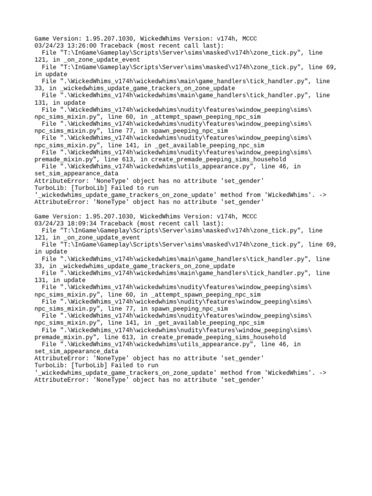 WickedWhims v174h Exception | PDF | Software | Computing