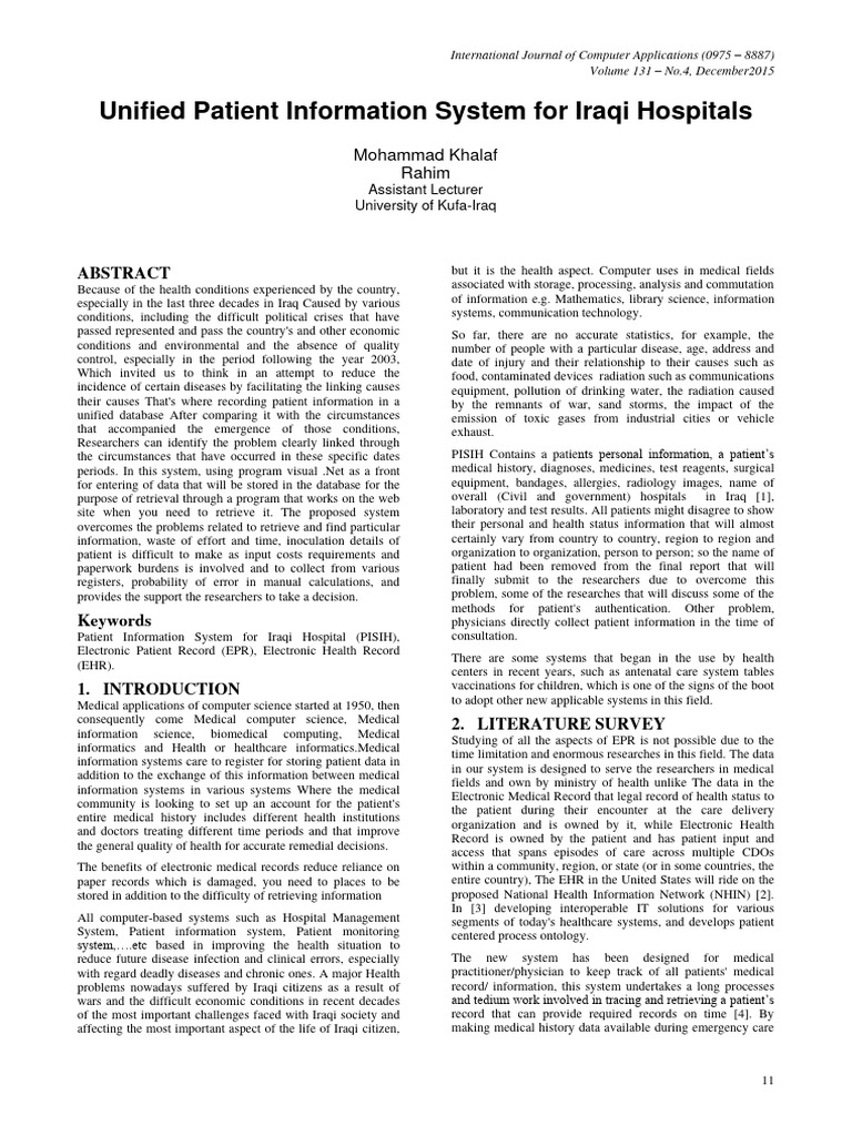 Unified Patient Information System For Iraqi Hospi | Download Free PDF ...
