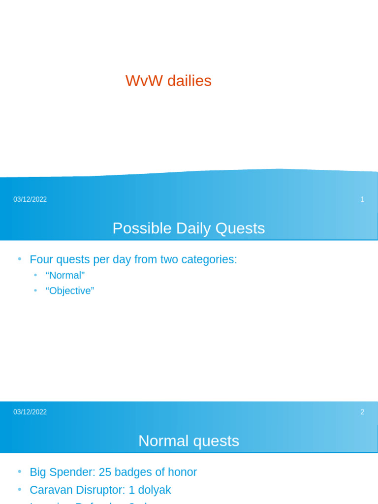 WvW Daily Quests Guide 03/12/2022 | PDF