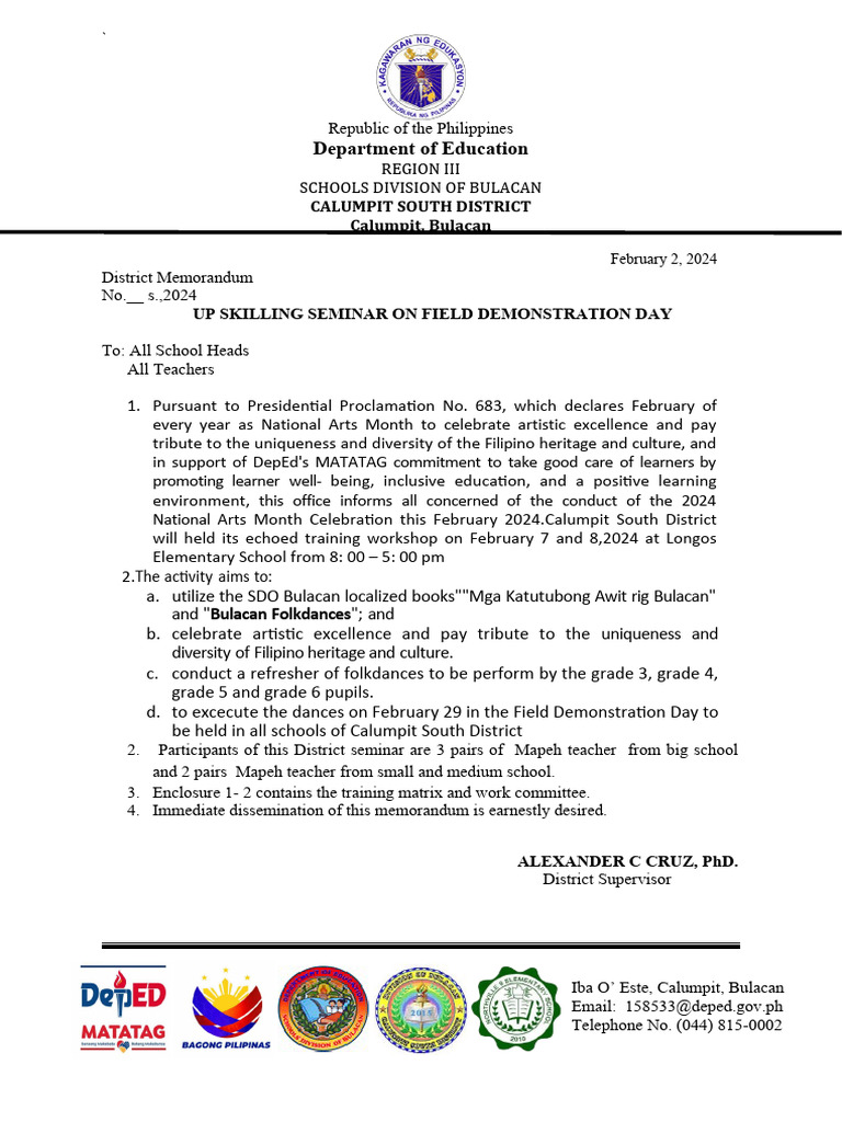 District - Memo Field-Demo 2024-2 | PDF | Learning | Behavior Modification