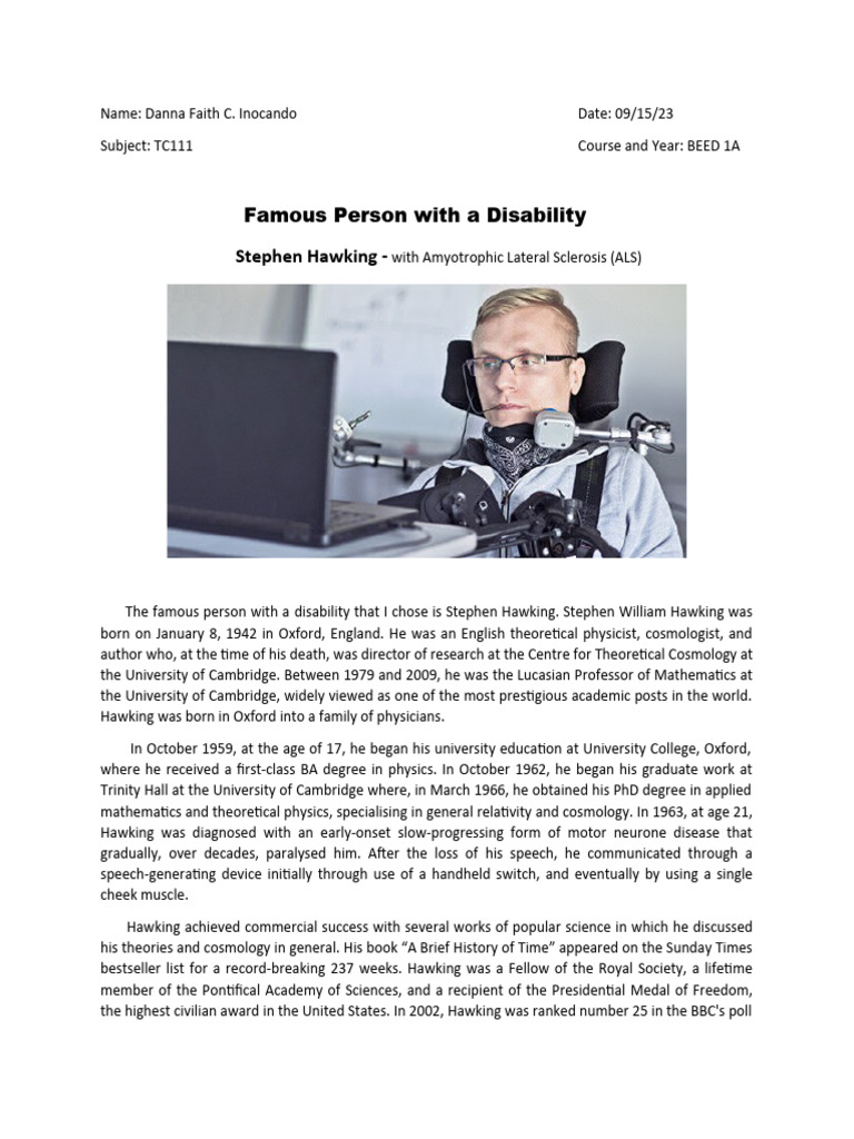 Famous Person With A Disability | PDF | Social Science | Philosophy
