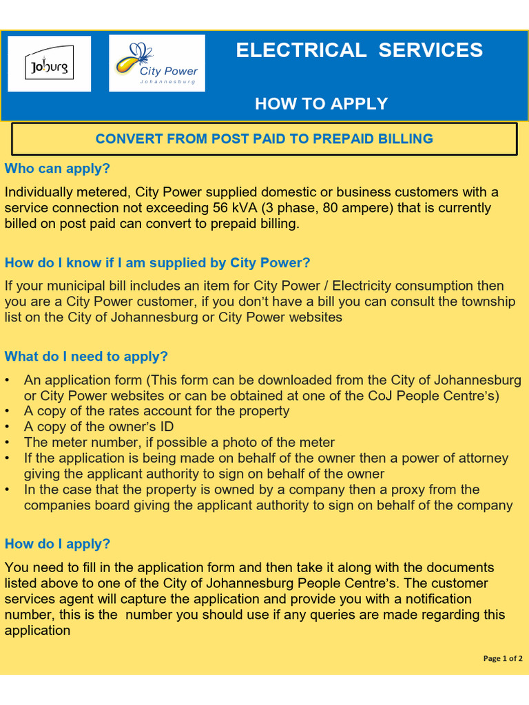 Guideline To Convert To Prepaid City Power | PDF | Fee | Payments